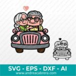 Carl y Ellie viejitos dentro de su carro Vector